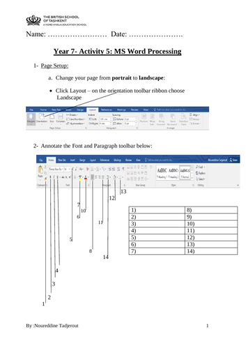 Microsoft Word Worksheet and activities for Year 7 | Teaching Resources