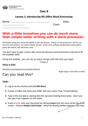 MS Word worksheet for Year 8 | Teaching Resources