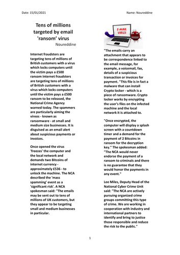 MS Word Worksheet for year 9 | Teaching Resources