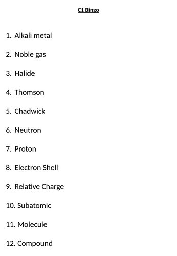 C1 Keyword Chemistry Revision Materials | Teaching Resources