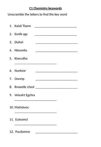 C1 Keyword Chemistry Revision Materials | Teaching Resources