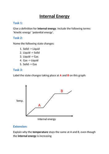 Internal Energy Worksheet GCSE Physics | Teaching Resources