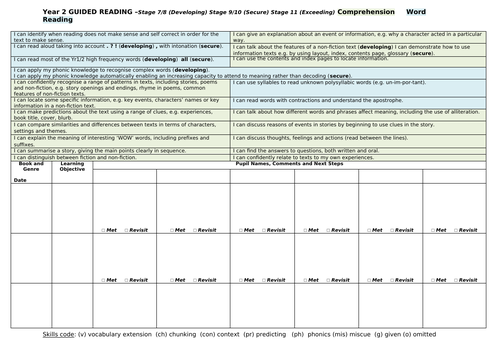 Guided Reading Record Year 2 | Teaching Resources