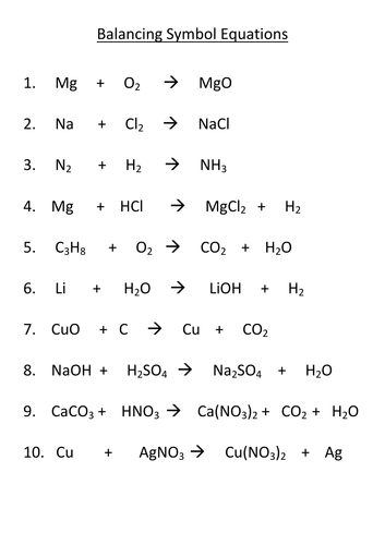 Balancing symbol equations worksheet | Teaching Resources