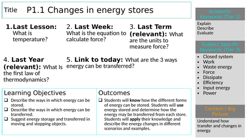 KS4 GCSE P1.1 Changes in Energy Stores (2021) S.T.A.R. | Teaching Resources