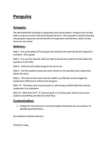 Penguins, yes penguins - Mutual respect and cooperation assembly ...