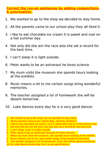 RUN-ON SENTENCES LESSON | Teaching Resources