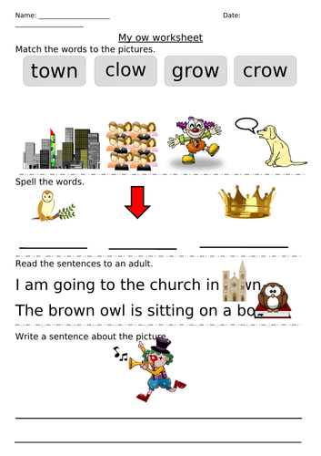 Differentiated Phonics Worksheet - ow sound | Teaching Resources