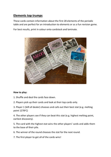 Elements Top Trumps Game -Periodic Table | Teaching Resources