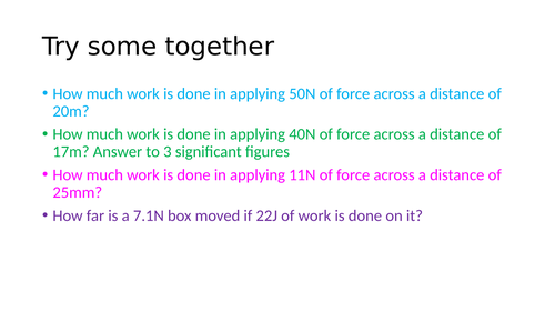 Work, force and distance 5 level differentiated worksheet | Teaching ...