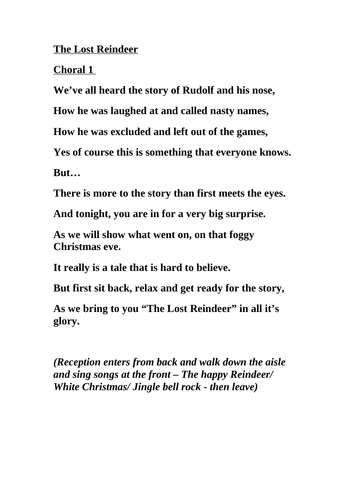 Lower Primary Christmas Play (The Lost Reindeer) | Teaching Resources