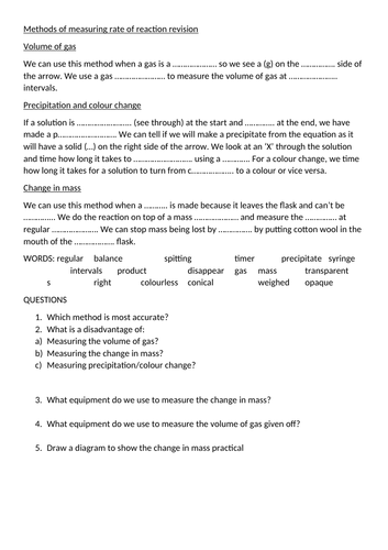 Rates of reaction revision | Teaching Resources