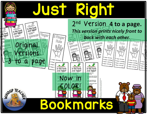 Just Right Book and 5 Finger Rule Bookmarks | Teaching Resources