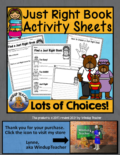 Just Right Book Activities and Writing Papers | Teaching Resources