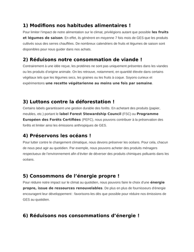LUTTER CONTRE LE CHANGEMENT CLIMATIQUE - A level French | Teaching ...