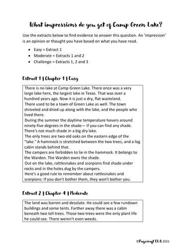 Holes | Camp Green Lake | Impressions | Essay Question | Close Reading ...