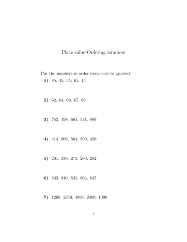 Place value-Ordering numbers worksheet (with solutions) | Teaching ...