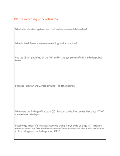Psychology: PTSD as a consequence of trauma | Teaching Resources