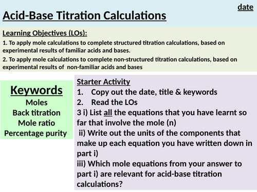 Acid-Base Titration Calculations (AS Chemistry) | Teaching Resources