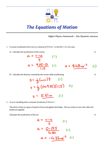 Equations of Motion - Homework | Teaching Resources