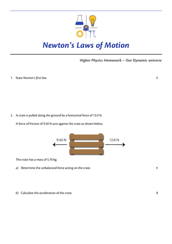 Newton's Laws of Motion - Homework | Teaching Resources