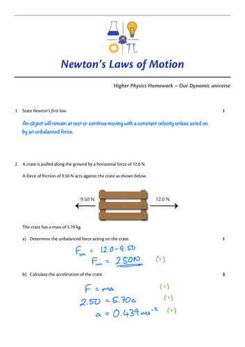 Newton's Laws of Motion - Homework | Teaching Resources