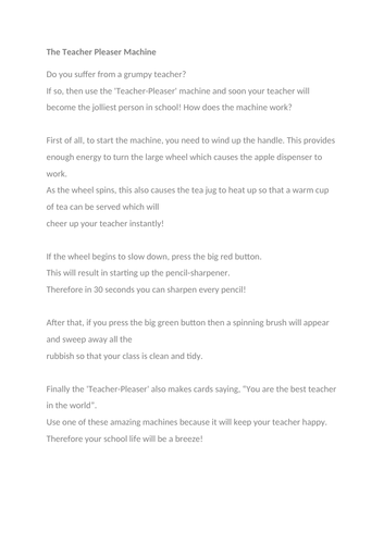 Talk for Writing UNIT - 'The Teacher Pleaser' - Explanation Text - Y1-2 ...