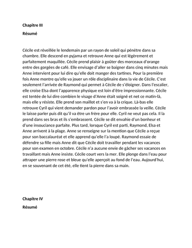 A LEVEL FRENCH: FILM AND LITERATURE ; Bonjour Tristesse- summary in ...