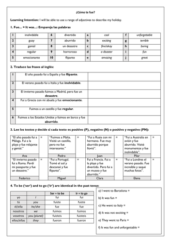 Viva 2 Holidays - Mis vacaciones (8 Worksheets) Spanish KS3 | Teaching ...