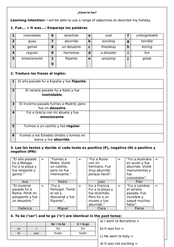 Viva 2 Holidays - Mis vacaciones (8 Worksheets) Spanish KS3 | Teaching ...