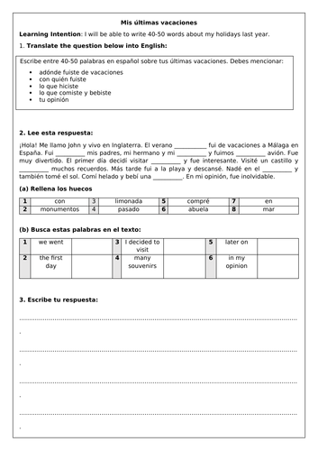 Viva 2 Holidays - Mis vacaciones (8 Worksheets) Spanish KS3 | Teaching ...