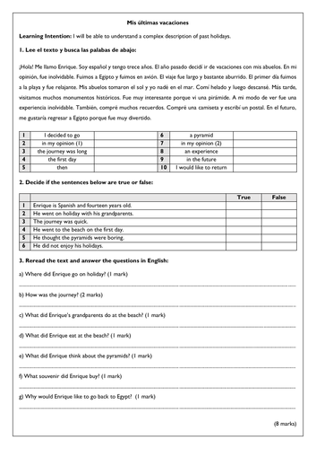 Viva 2 Holidays - Mis vacaciones (8 Worksheets) Spanish KS3 | Teaching ...