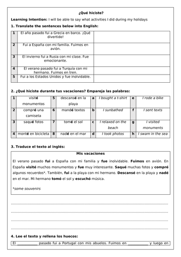 Viva 2 Holidays - Mis vacaciones (8 Worksheets) Spanish KS3 | Teaching ...