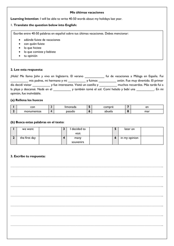 Viva 2 Holidays - Mis vacaciones (8 Worksheets) Spanish KS3 | Teaching ...