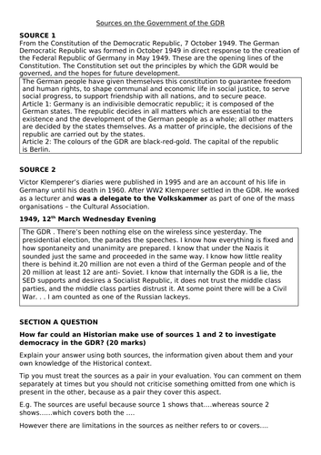 The German Democratic Republic GDR Topic 1 | Teaching Resources