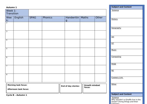 1 page half termly planning overview - Autumn term 1 | Teaching Resources