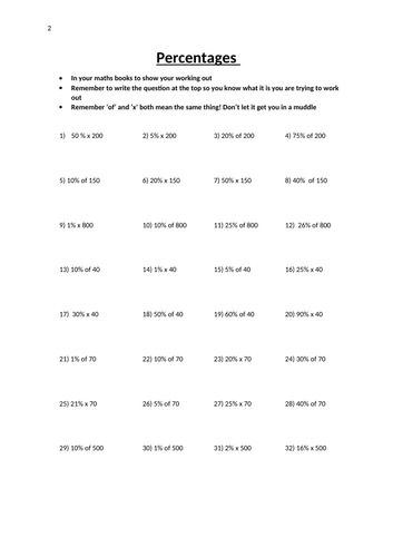 Percentage Worksheet | Teaching Resources