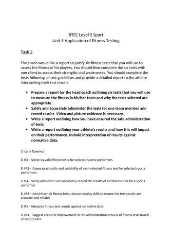 BTEC Sport Unit 5- Applcation of fitness testing BUNDLE | Teaching ...