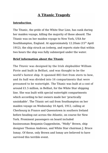 Titanic Newspaper Writing | Teaching Resources