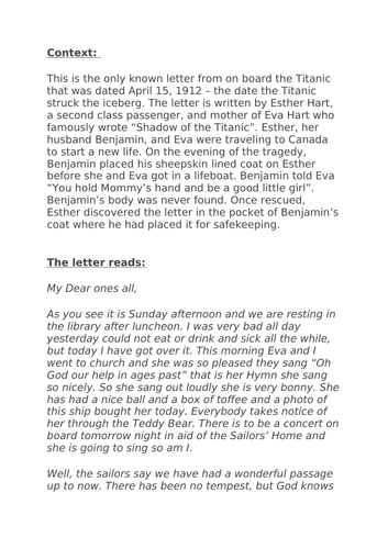 Titanic Letter Writing | Teaching Resources
