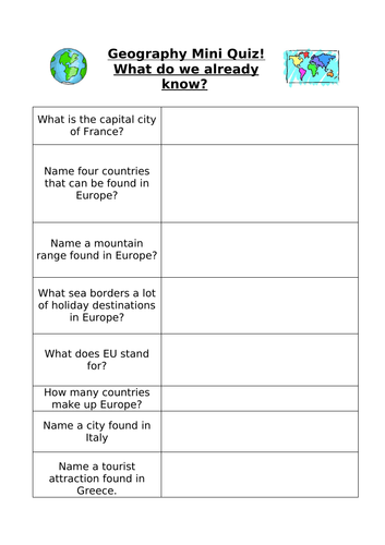 Geography Quizzes - UK and Europe | Teaching Resources