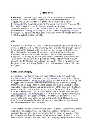 Cleopatra Biography Writing | Teaching Resources