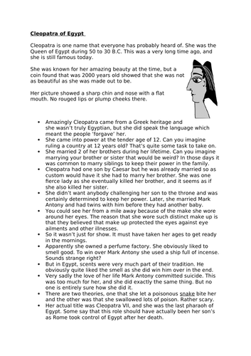 Cleopatra Biography Writing | Teaching Resources