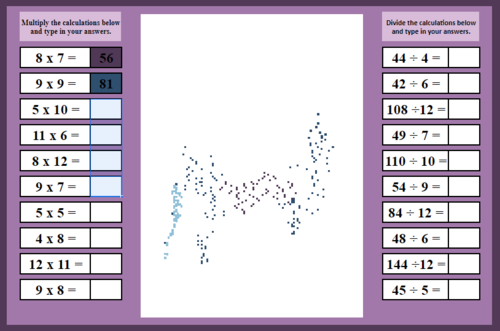 Multiplication & Division to 12 Pixel Art - Halloween Cat Silhouette ...
