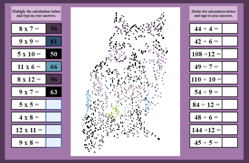 Multiplication & Division to 12 Pixel Art - Halloween Cat Silhouette ...
