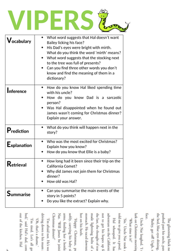 VIPERS reading comprehension - Murder On The Safari Star | Teaching ...