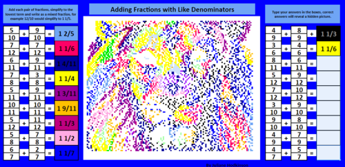 Adding Fractions with like Denominators Pixel Art - Majestic Lion ...