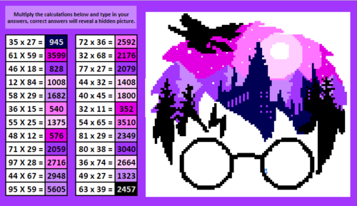 2 by 2-digit Multiplication Pixel Art Reveal - Young Wizard | Teaching ...
