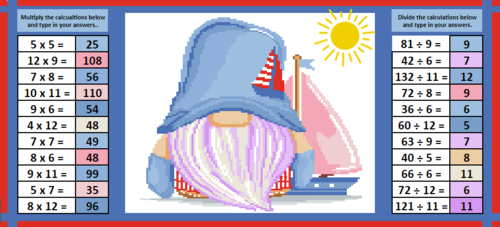 Multiplication and Division to 12 Pixel Art - Sailor Gnome | Teaching ...