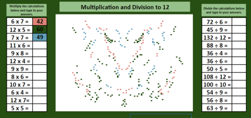 Multiplication & Division to 12 Pixel Art Tiger | Teaching Resources